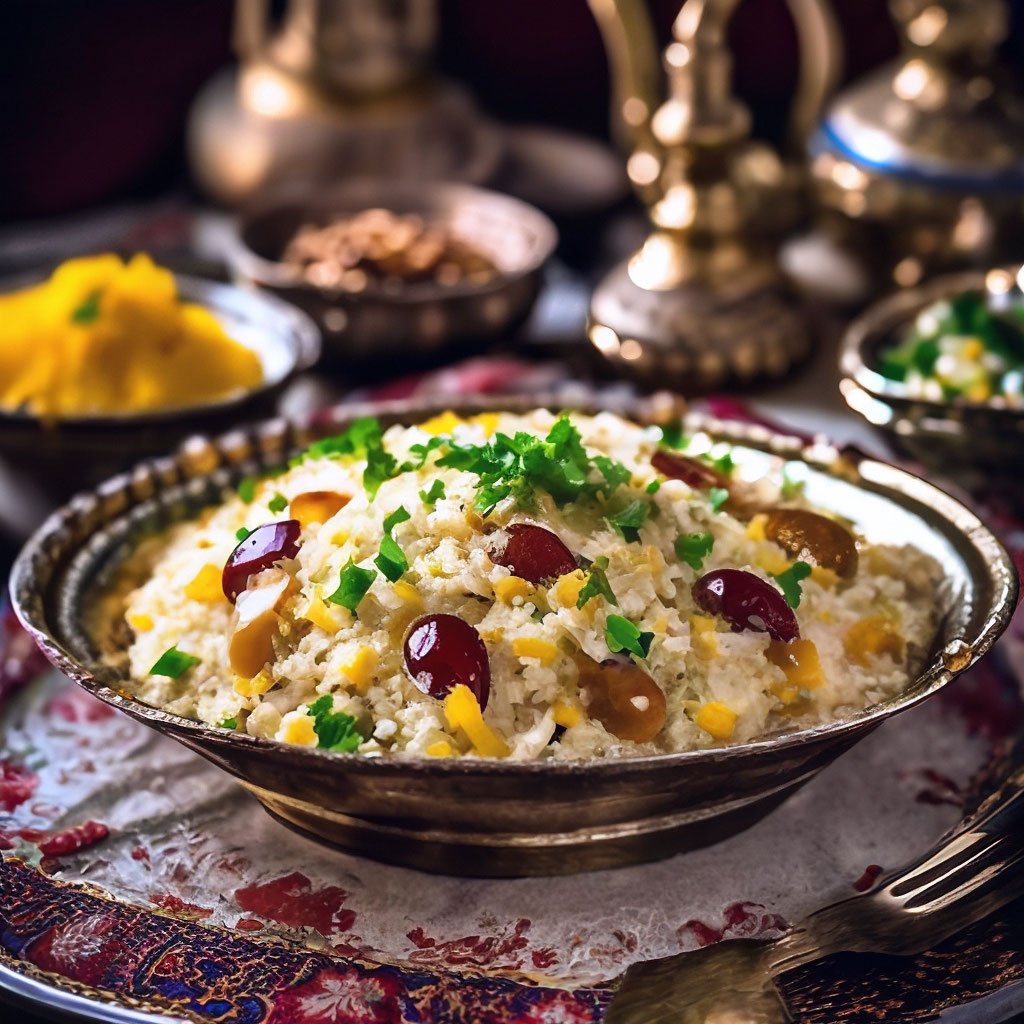 "Iranian pilaf in a beautiful dish" — image created in Shedevrum