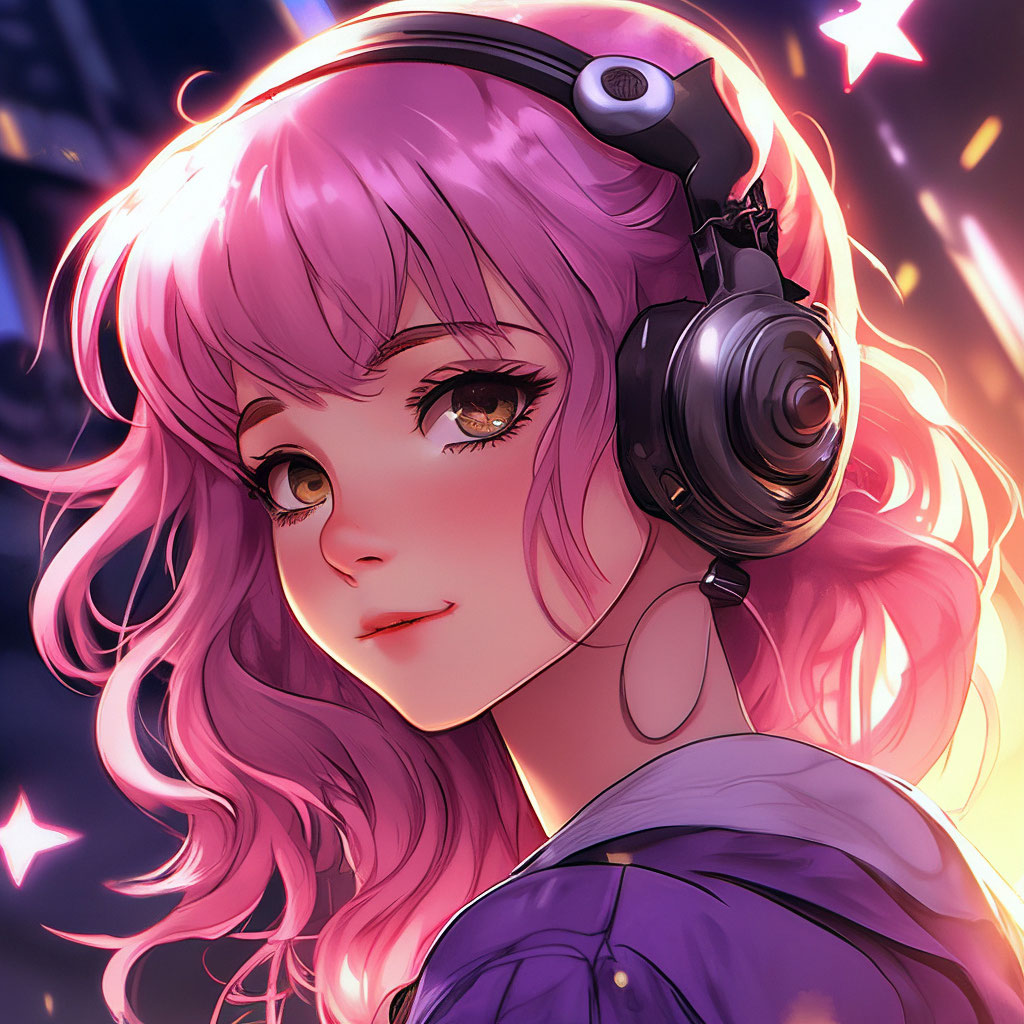 "Aesthetics girl in anime style, pink slightly wavy hair with excellent ...