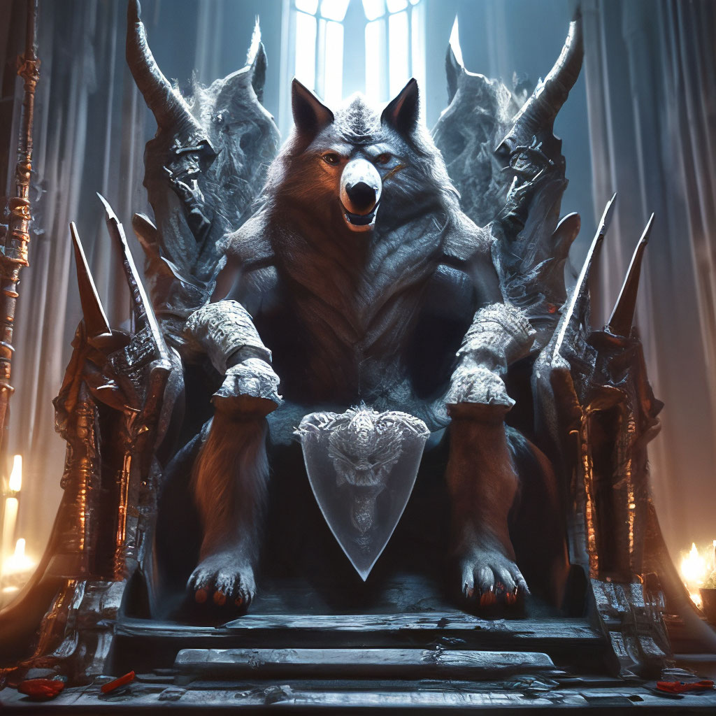 "Werewolf throne made of axes, axes, birdies, sabers, rapiers and ...