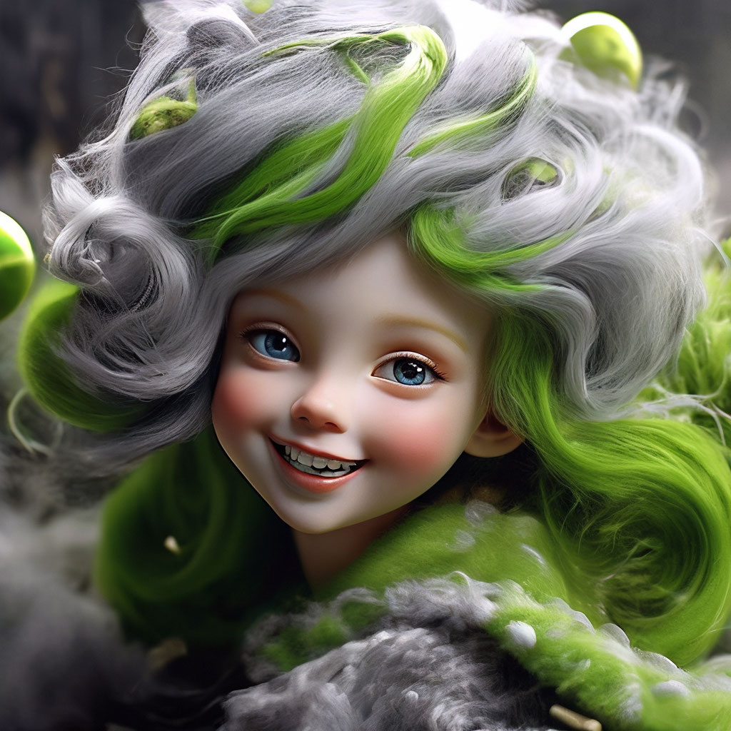 "Photorealism, gray-pearl background,a mixture of smiling grinch-etty ...