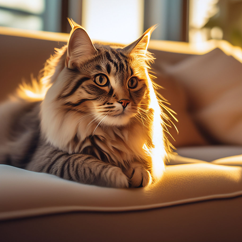 "Cute fluffy cat sitting on the sofa, aesthetically pleasing, beautiful ...