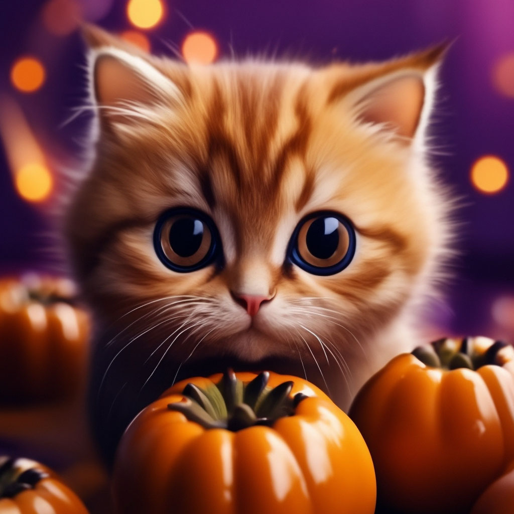 "Cute spherical cat in the form of a persimmon, realistic, big ...