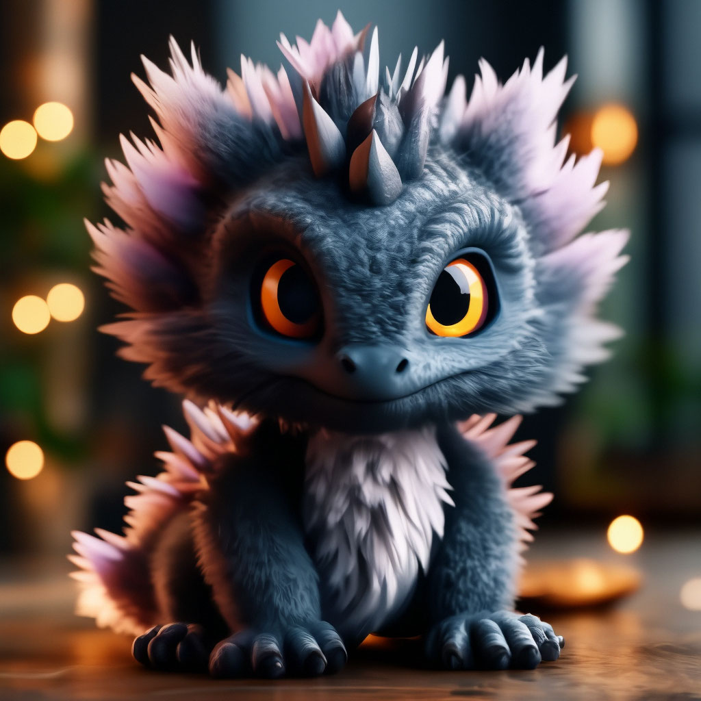 "Charcoal fluffy mini dragon 3D 4k" — image created in Shedevrum