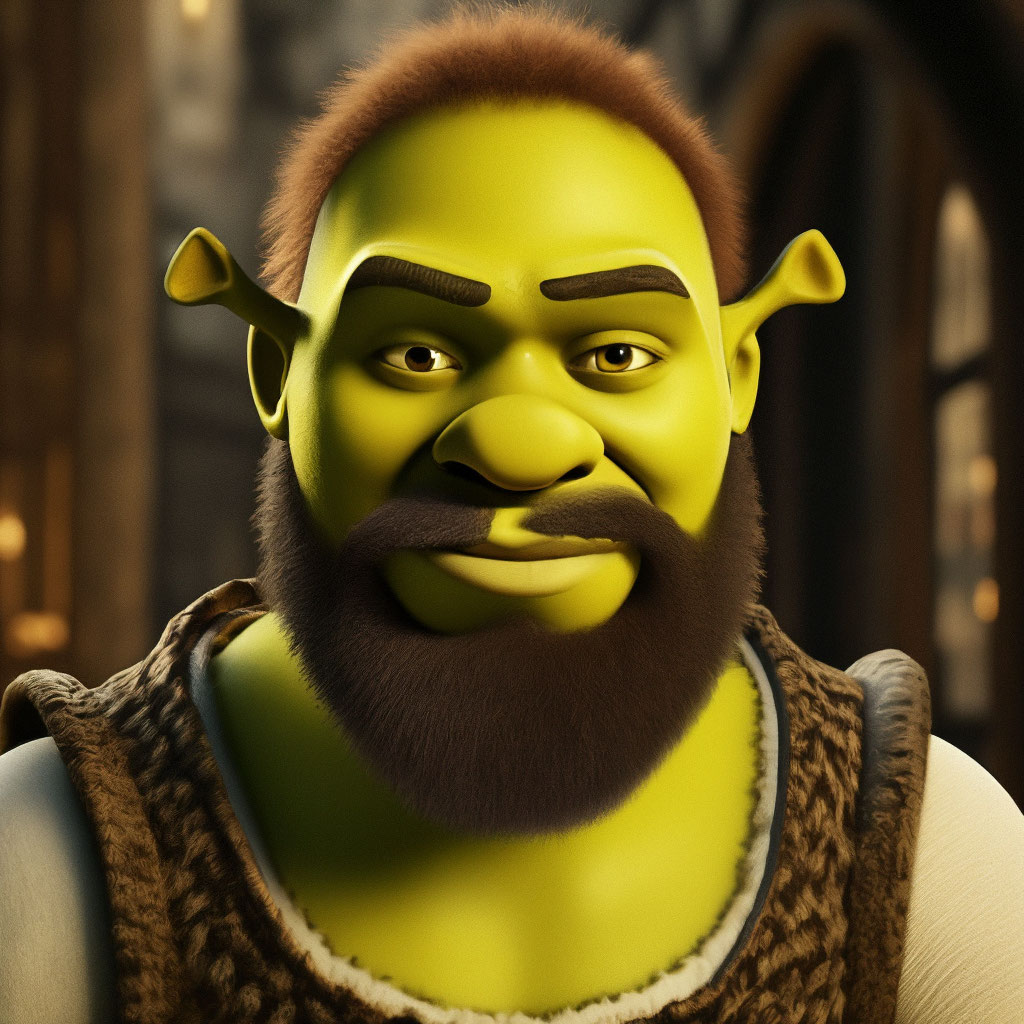 "Shrek in a Boda Beard Mask" — image created in Shedevrum
