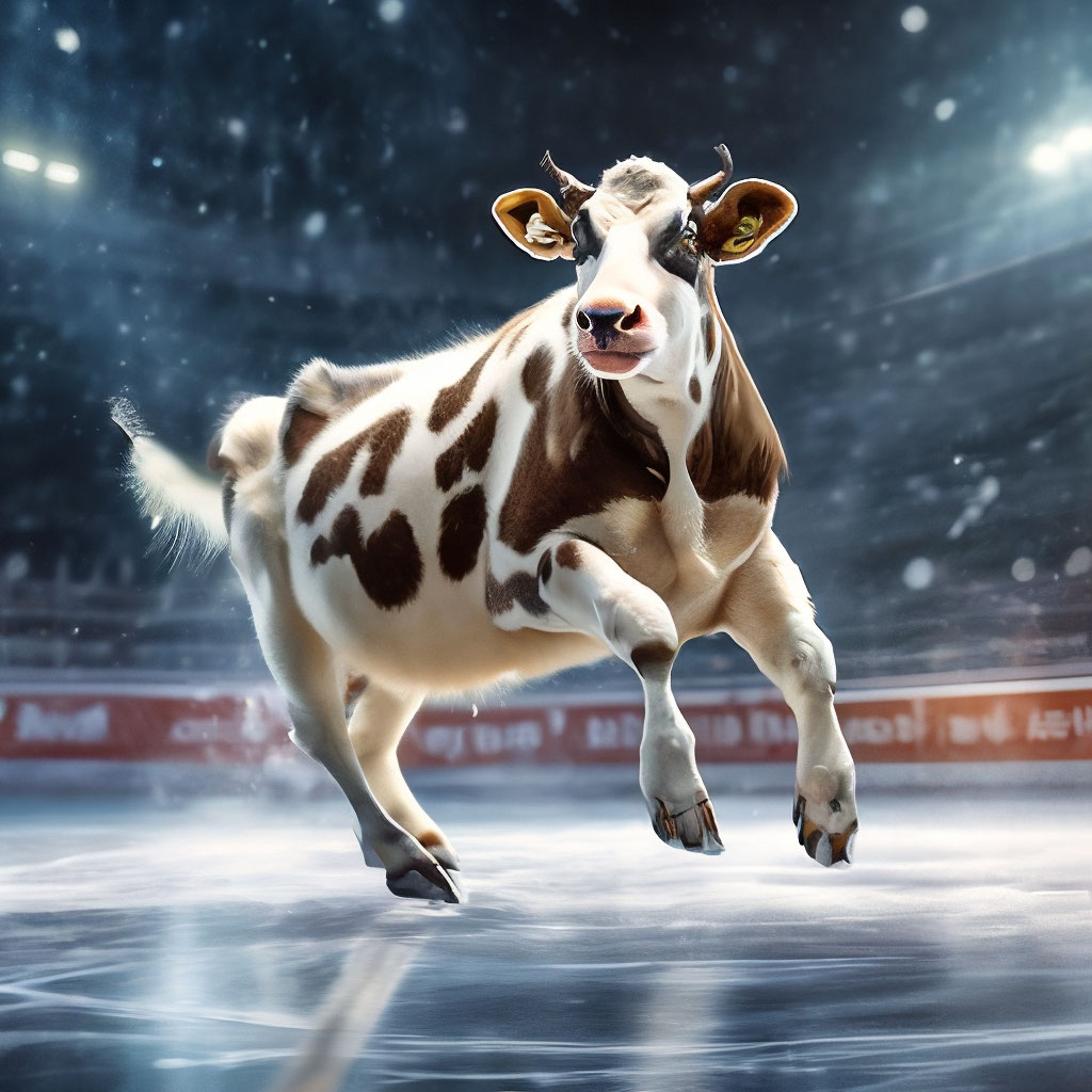 "Cow dancing on ice, realistic, high resolution" — image created in ...