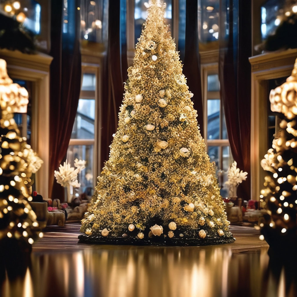 "Luxury Christmas trees clear focus HD ultra" — image created in Shedevrum