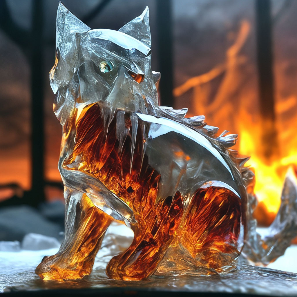 "Fiery Ice Detailed Glass Cat" — image created in Shedevrum