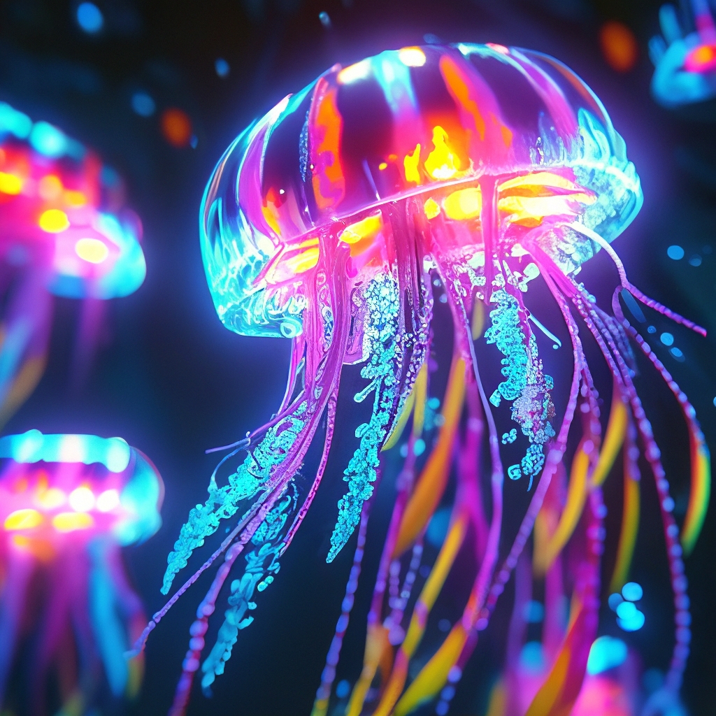 "Jellyfish, underwater bright world.hyperrealism, radiance, fantasy ...