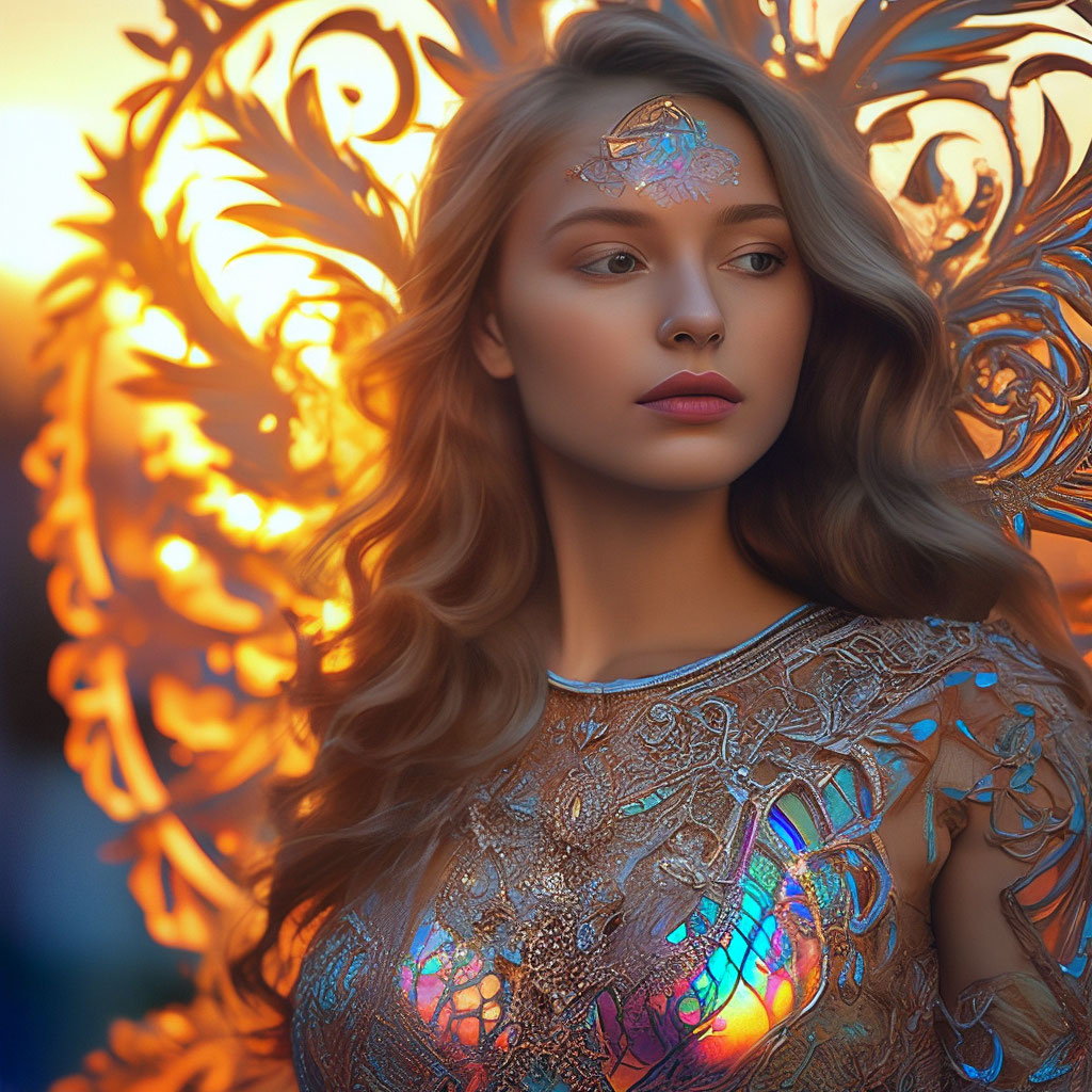 "Girl openwork sun, filigree, mysticism, iridescent colors ...