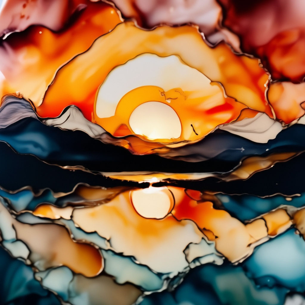"Beautiful sunset, alcohol ink minimalism" — image created in Shedevrum