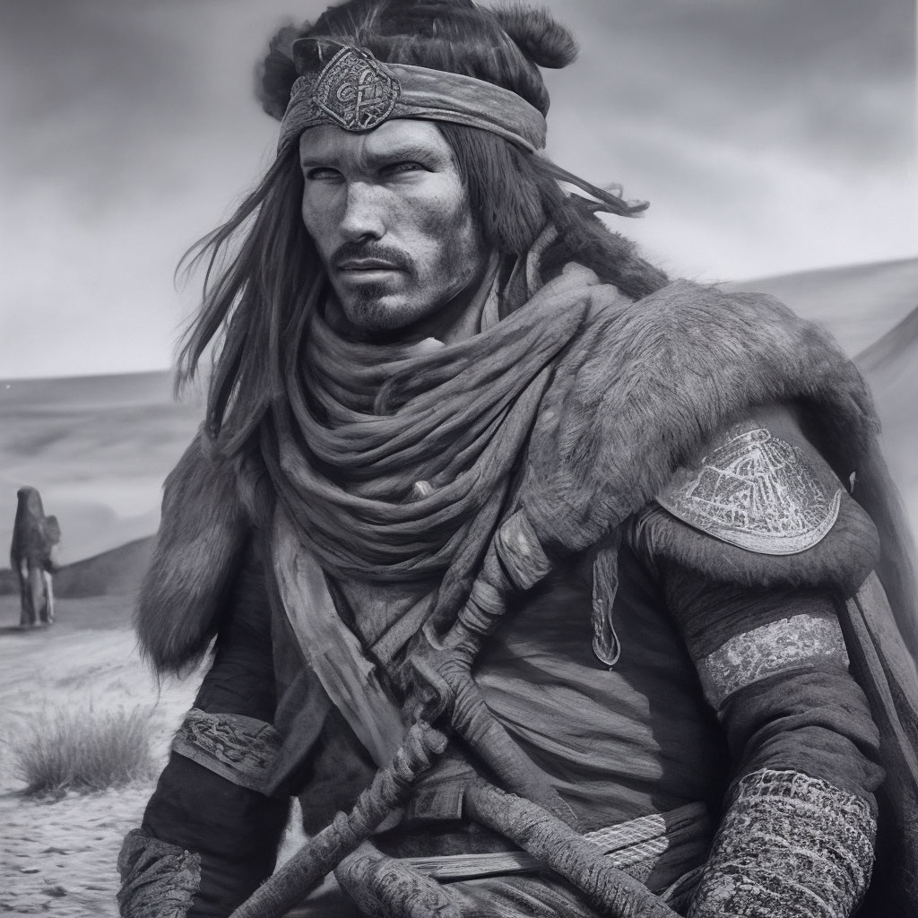 "Steppe nomad hunter, epic fantasy, realistic" — image created in Shedevrum