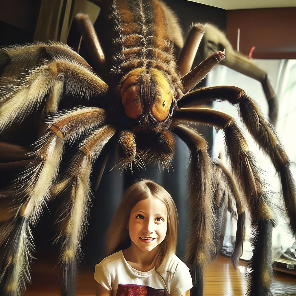 "Amber huge tarantula horror" — image created in Shedevrum