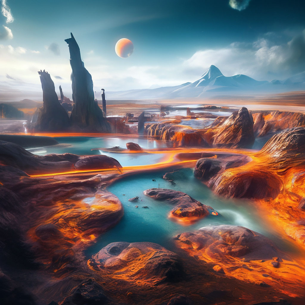"Landscape on an unknown planet,geysers, beautiful, professional photo ...
