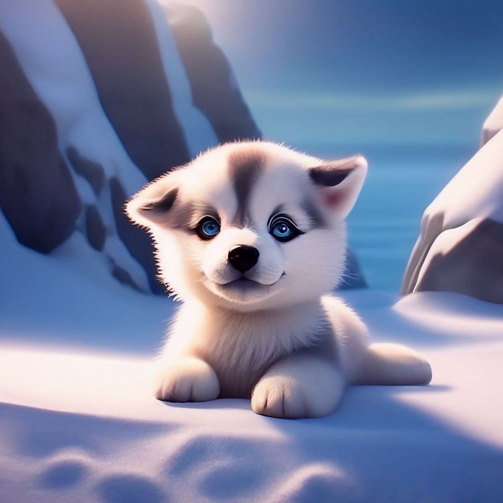 "🦭🐶 A cute hybrid of a navy seal and a husky puppy lies on the snow ...