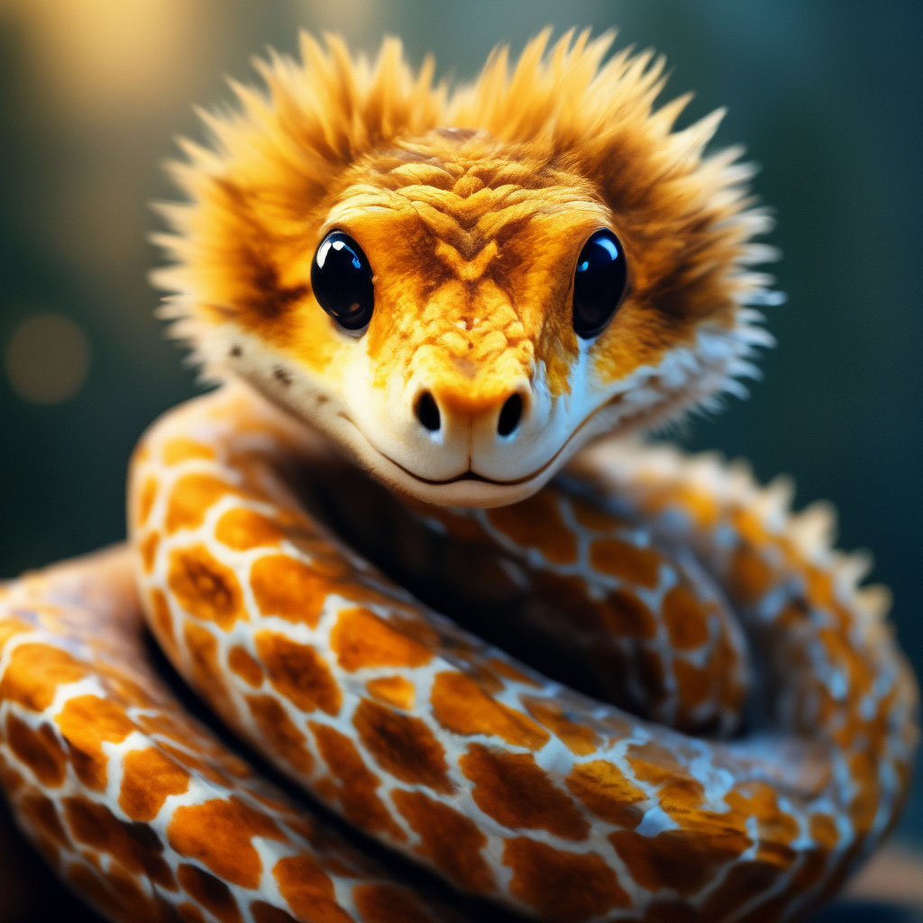 "Cute fluffy giraffe snake" — image created in Shedevrum