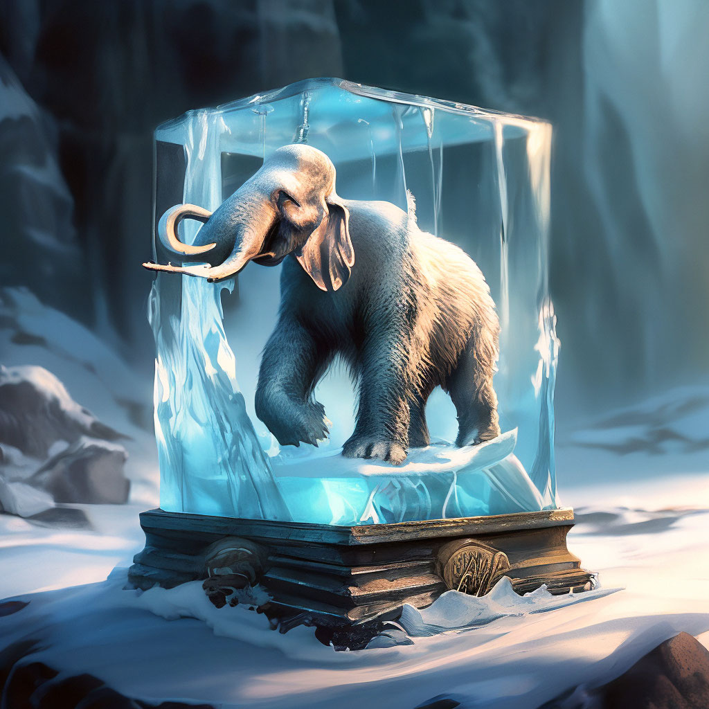"Ice age in a glass cube , fantasy art" — image created in Shedevrum