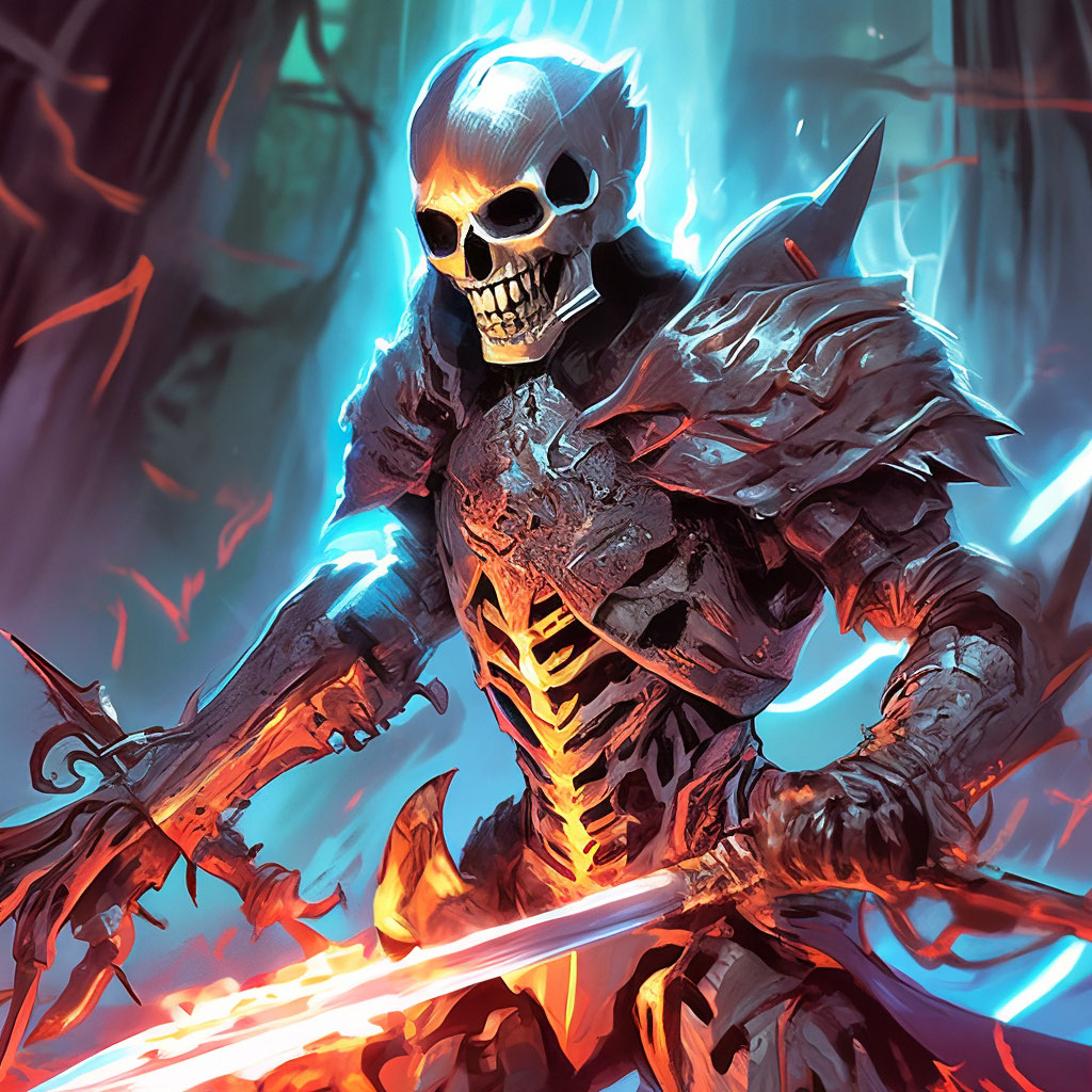 "Infernal skeleton warrior, in armor, with a sword" — image created in ...