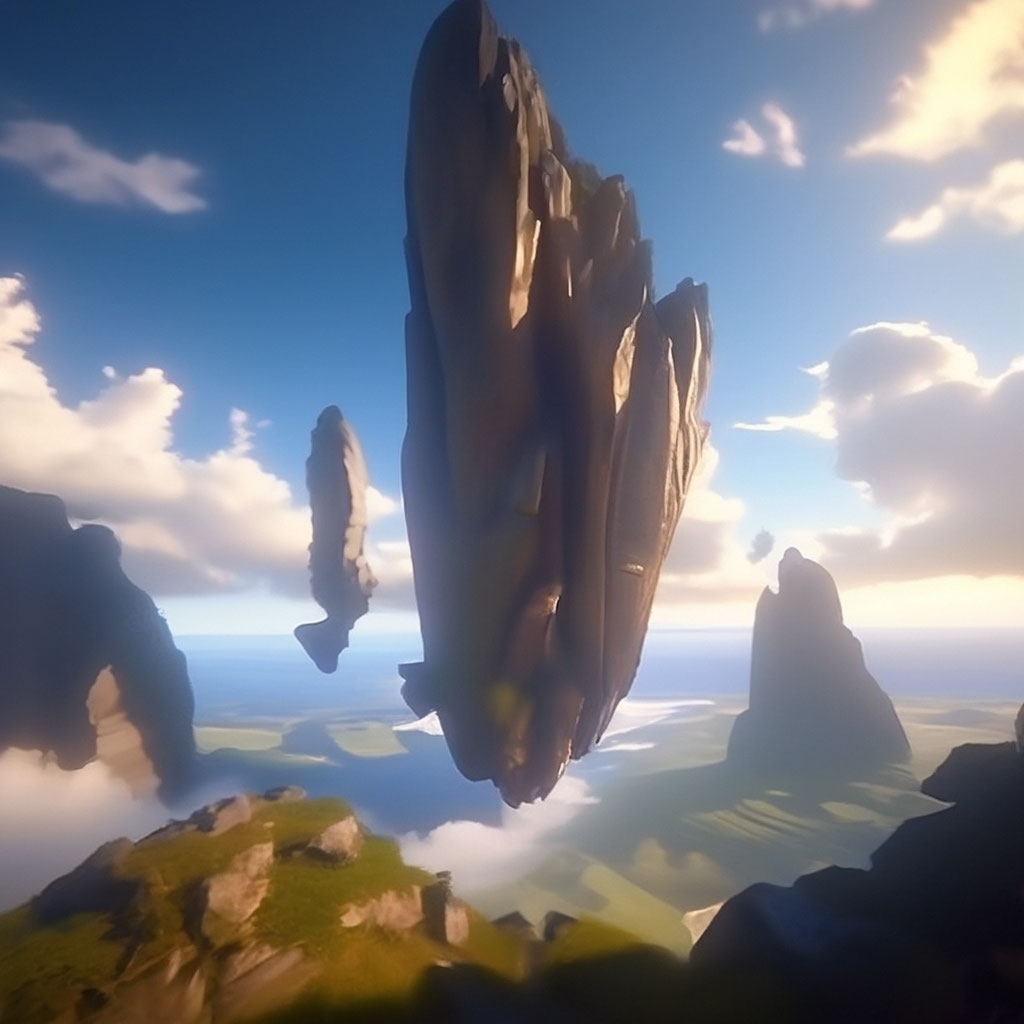 "Soaring rocks, levitation, landscape, fantasy, distant view ...