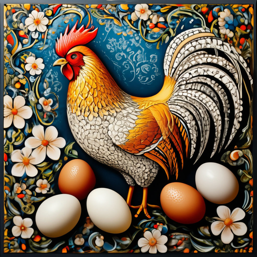 "Chicken and eggs, panels, zentangle, floral arrangement, complex ...
