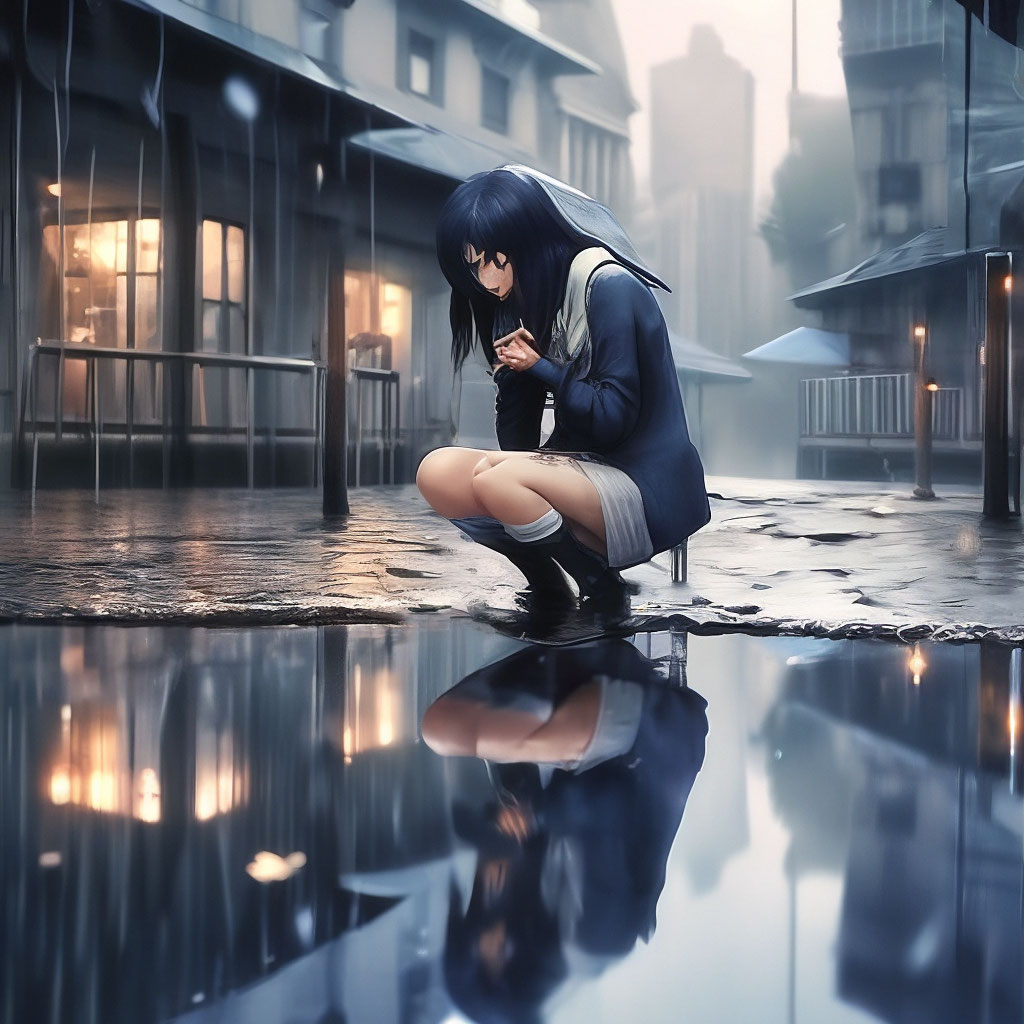 "Top quality photos with high detail anime cold, rain puddles two ...