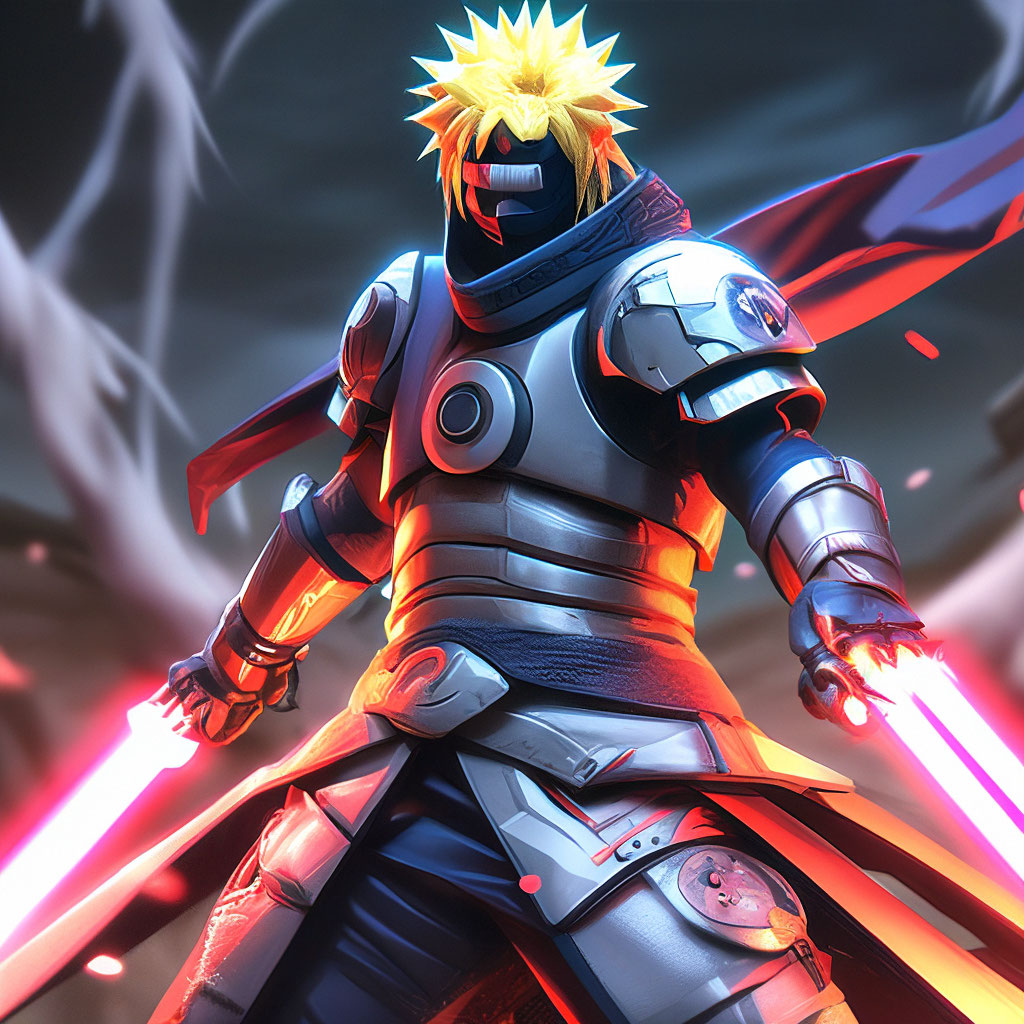 "Naruto is an armored man who holds a lightsaber in his hands in the ...