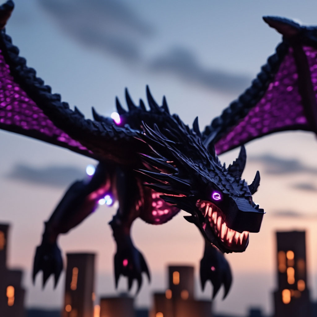 "Ender dragon flying around the ender world, minecraft style, 4k ...