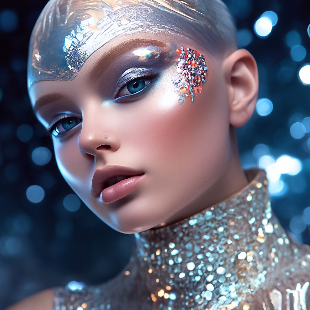 "Professional photo of a beautiful girl, unearthly futuristic makeup ...