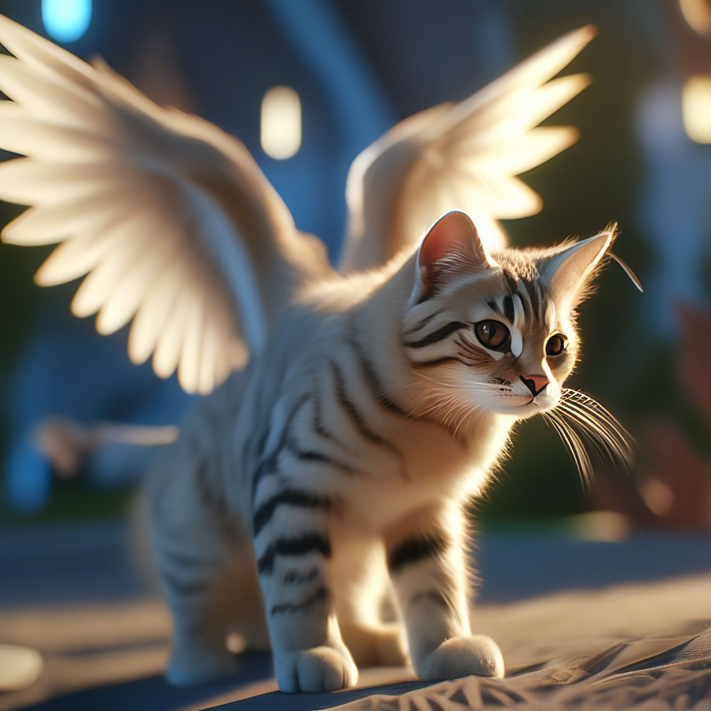 "Cocky-winged cat, aesthetically pleasing, realistic, professional ...