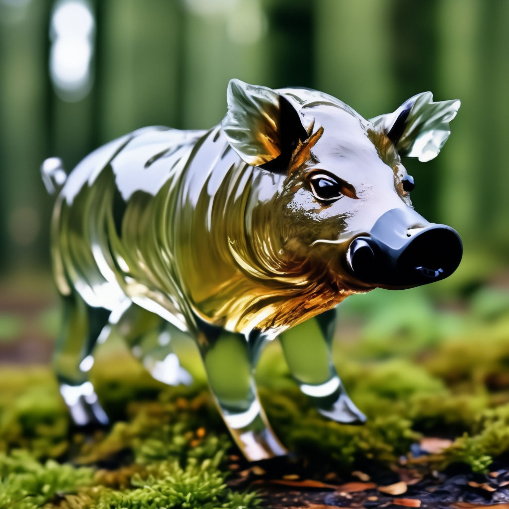 "A glass crystal boar stands on the edge of the forest" — image created ...