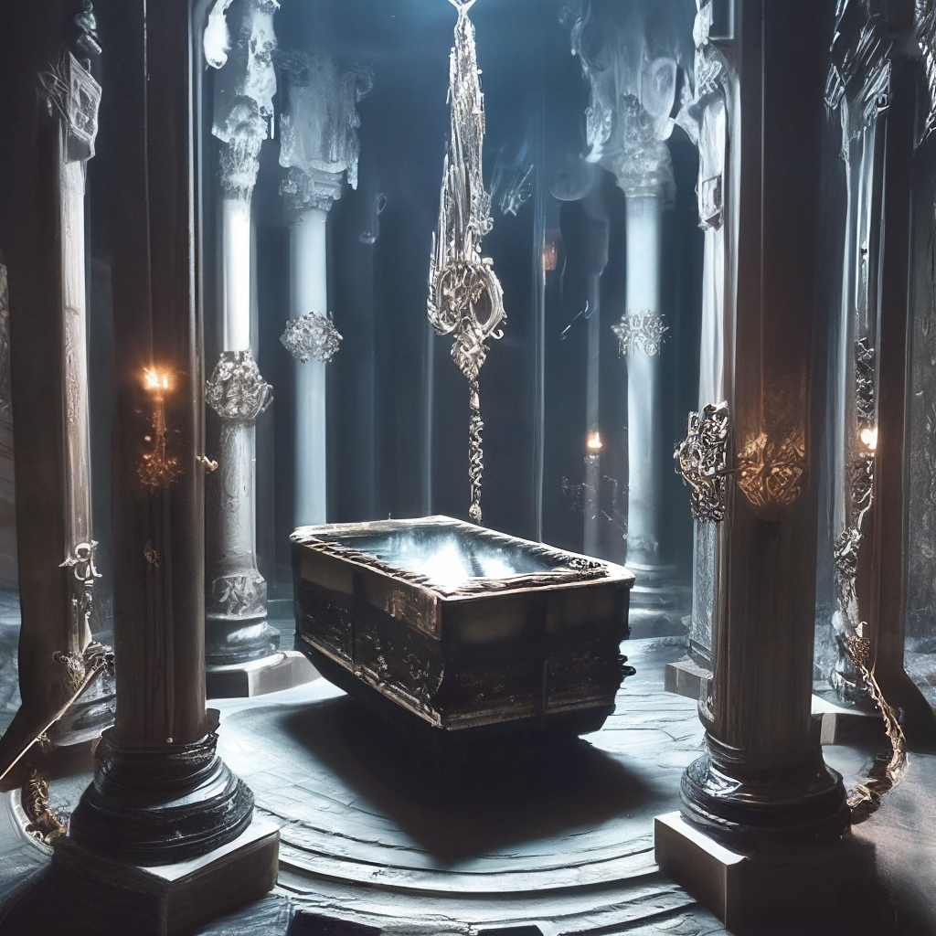 "In that hole, in the sad darkness, The coffin is swinging crystal On ...