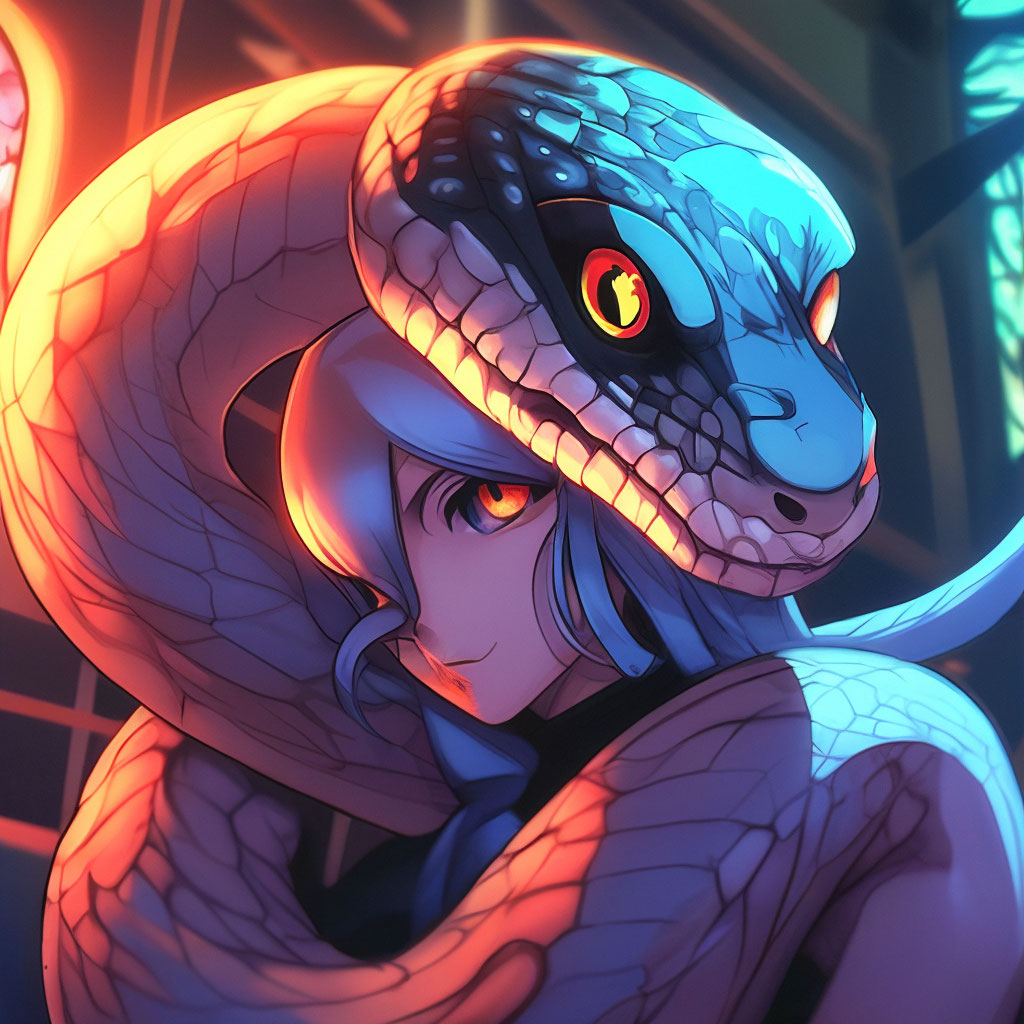 "Snake in the anime style" — image created in Shedevrum