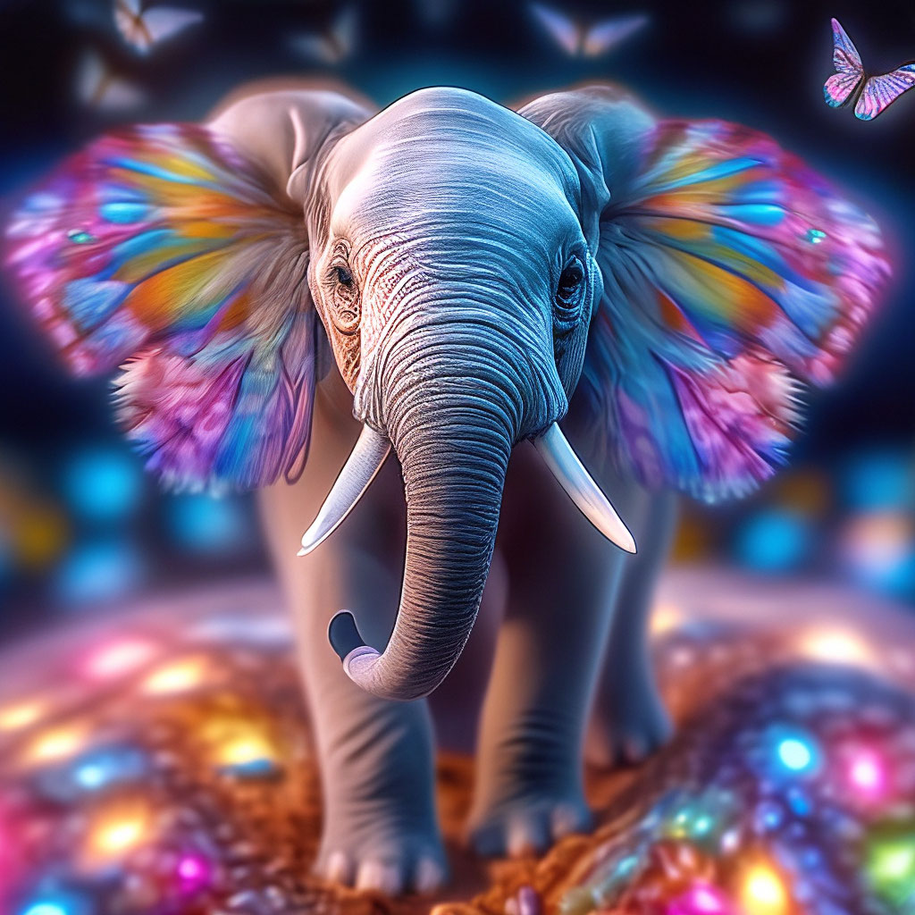 "Stomach x-ray with small, colorful fluffy elephants with butterfly ...