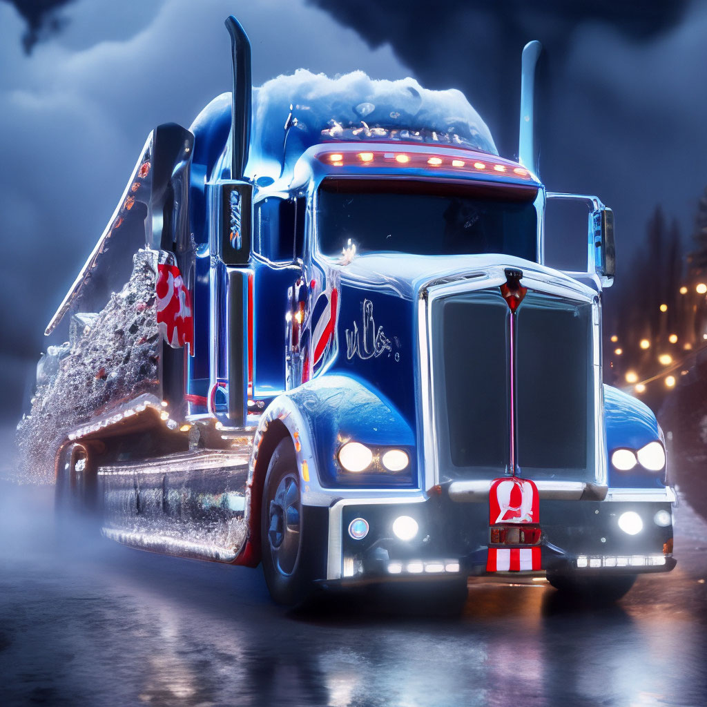"Hyperrealism,Coca-Cola Kenworth T2000 garlands , crystal blue eyes ...