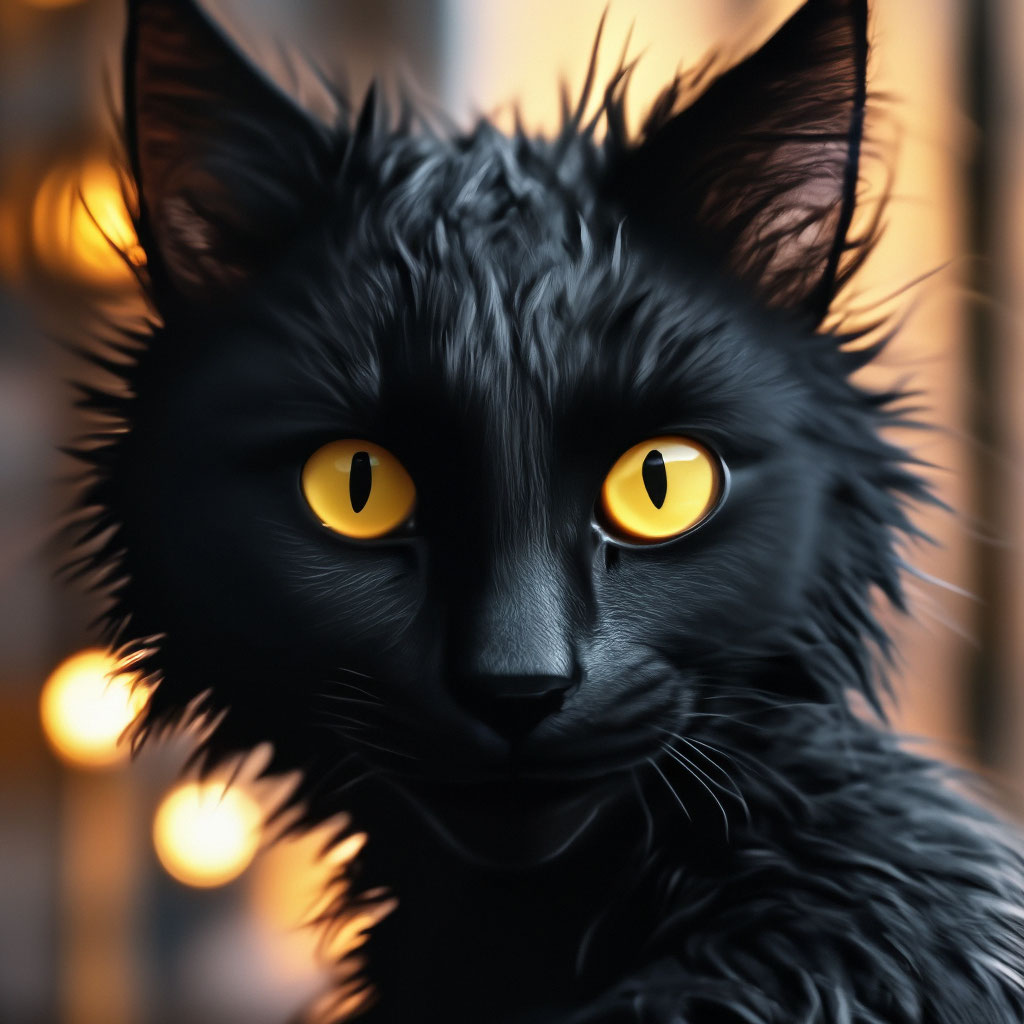 "Furry hybrid, smiling monster +black cat, luminous white eyes,with ...