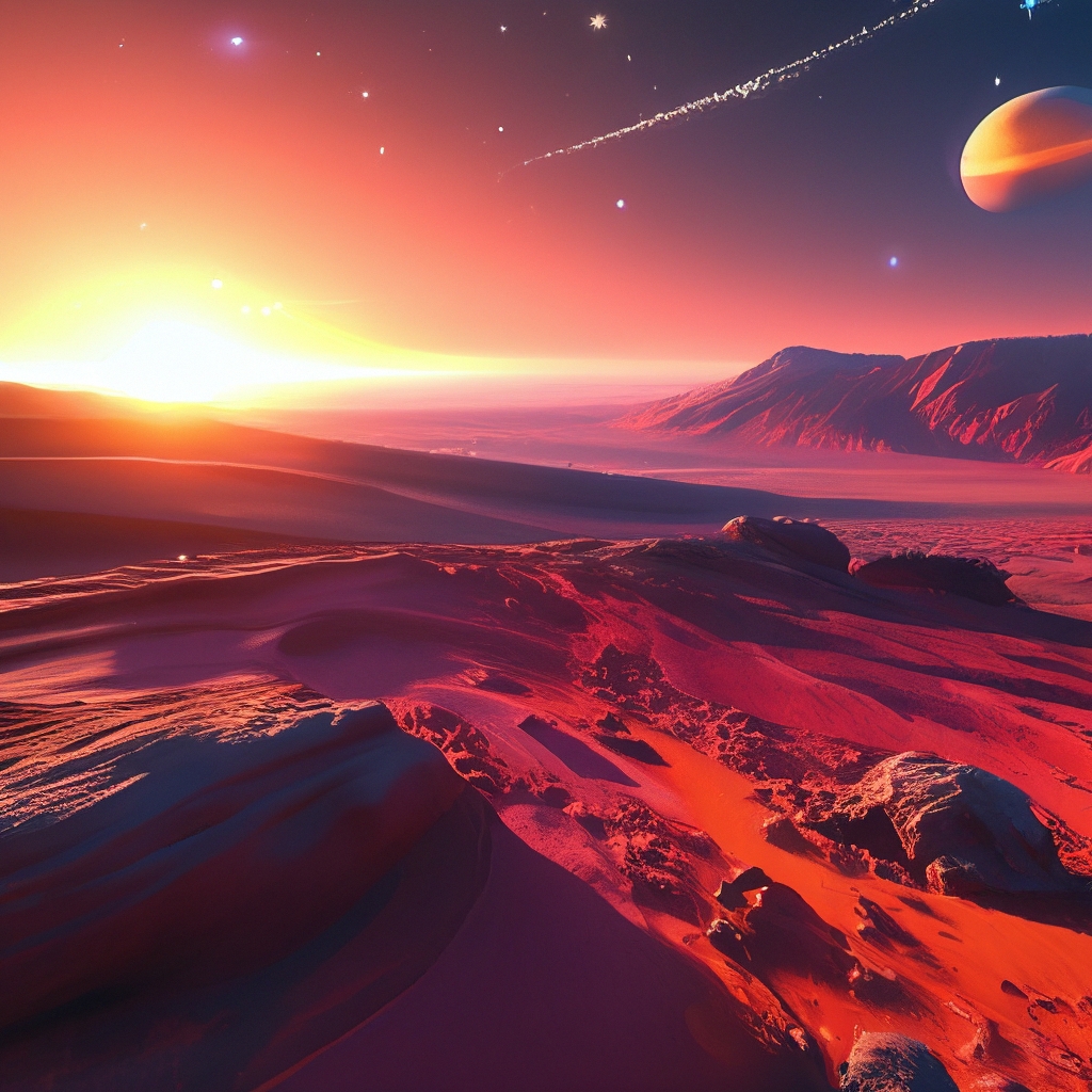 "Sunset on mars, colors, riot of colors, red planet, red sand, ray ...