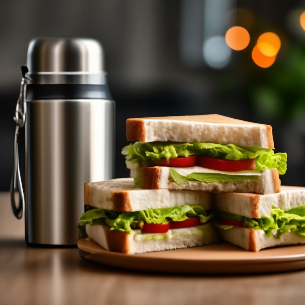 "Thermos, sandwiches, aesthetically pleasing, professional photo, 30mm ...