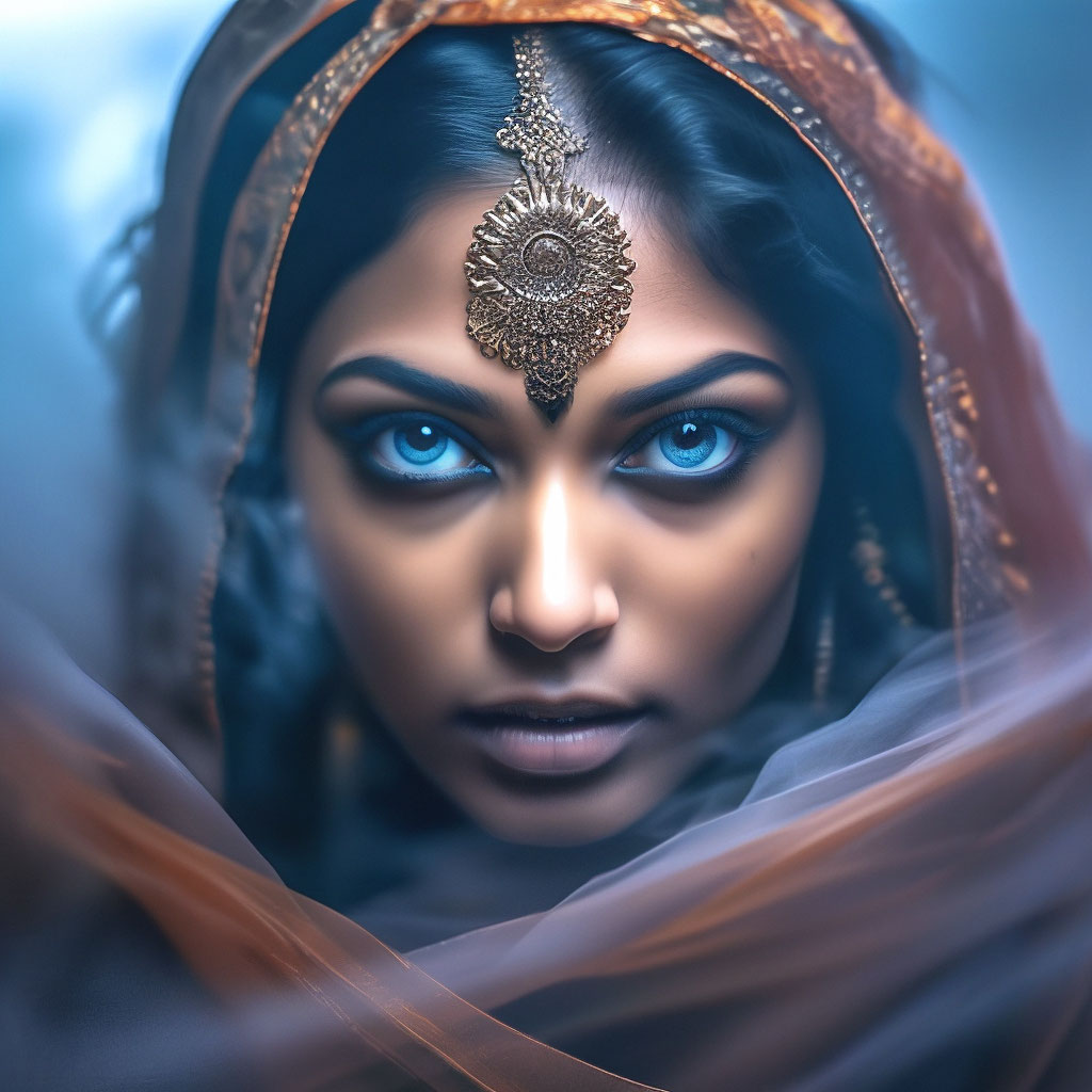 "Transparent, indian invisible, huge eyes, beautiful refined face ...