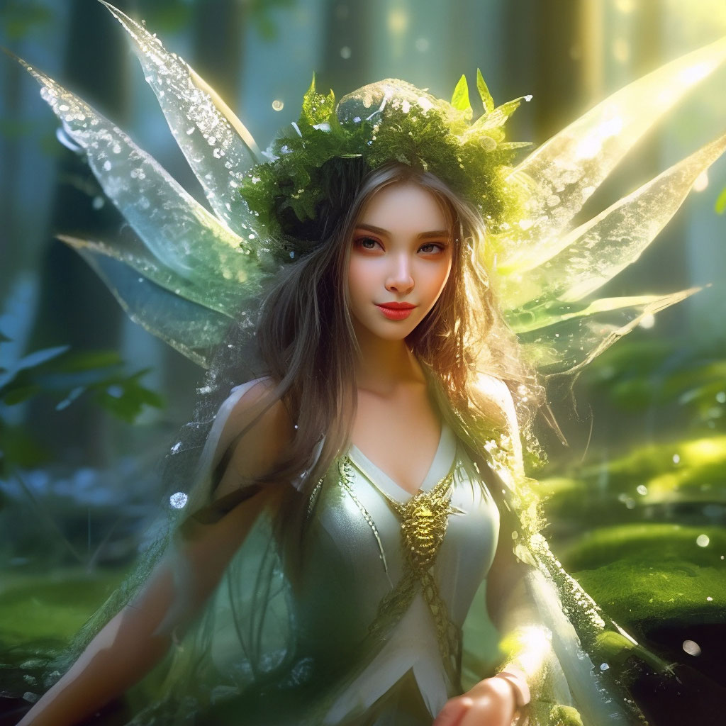 "Forest fairy morning dew, beautiful look" — image created in Shedevrum