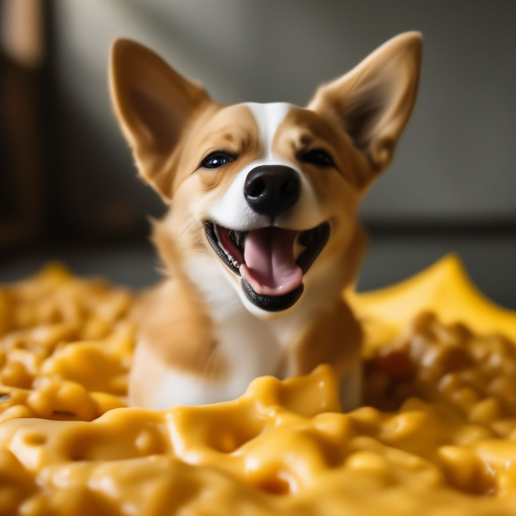 "A tiny dog in cheese and laughing" — image created in Shedevrum
