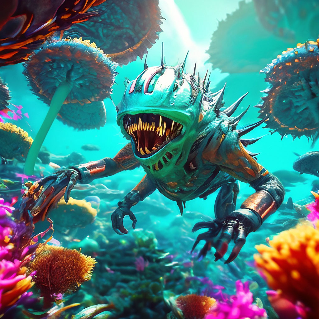 "Unknown fantastic alien underwater world, predatory anthropomorphic ...