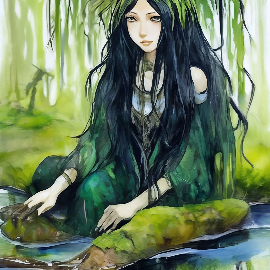 "Kikimora.. Watercolor, drawing, bright, beautiful kikimora in a swamp ...