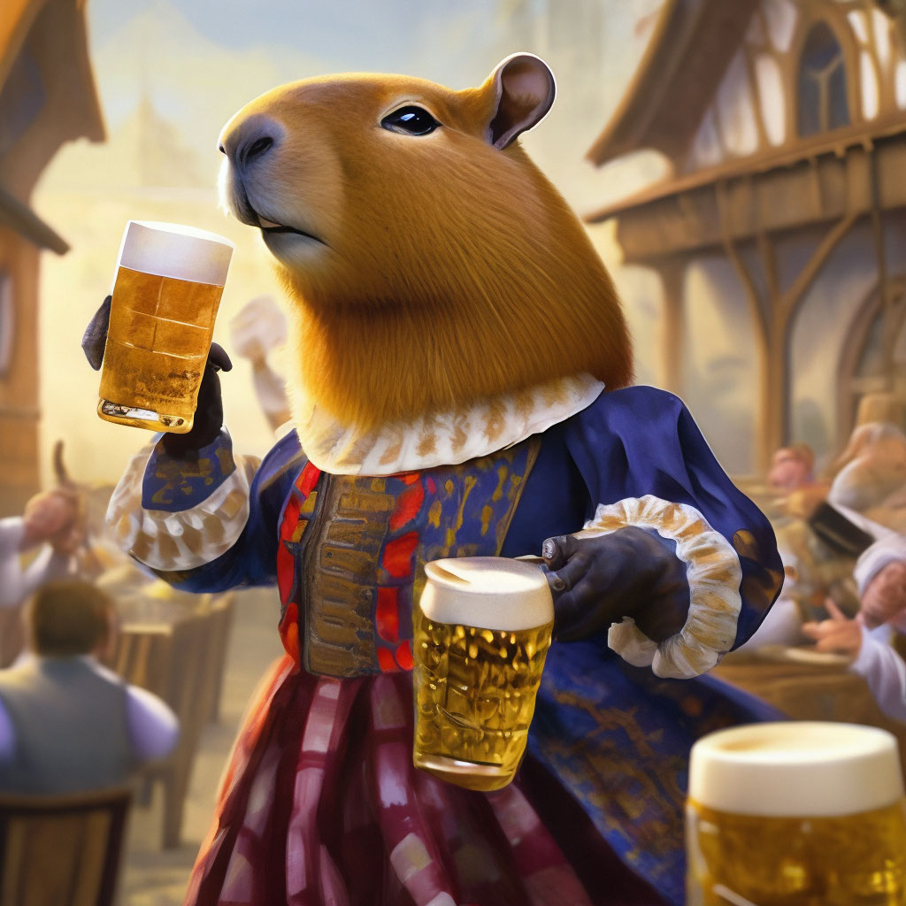 "Capybara. dancing a lady's dance and drinking beer in Germany ...