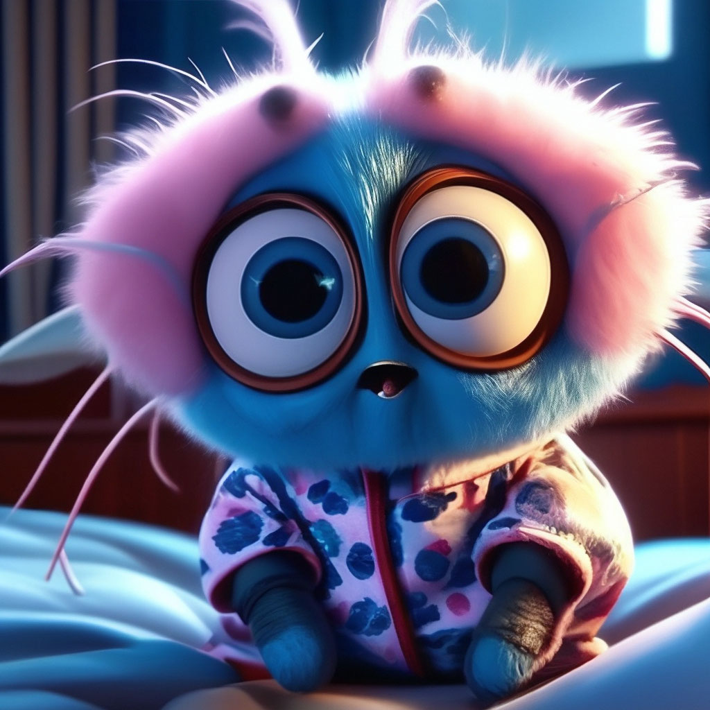 "The fly, a cute fluffy cartoon with big eyes and long eyelashes, is ...