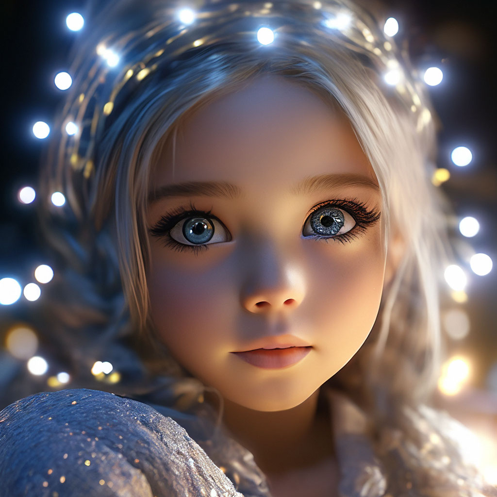 "Garland light wrap realistic girl with big eyes and lashes, smart hair ...
