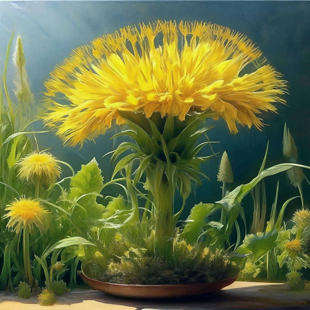 "Hybrid of wood and dandelion, ultradetalization, sunny, yellow and ...