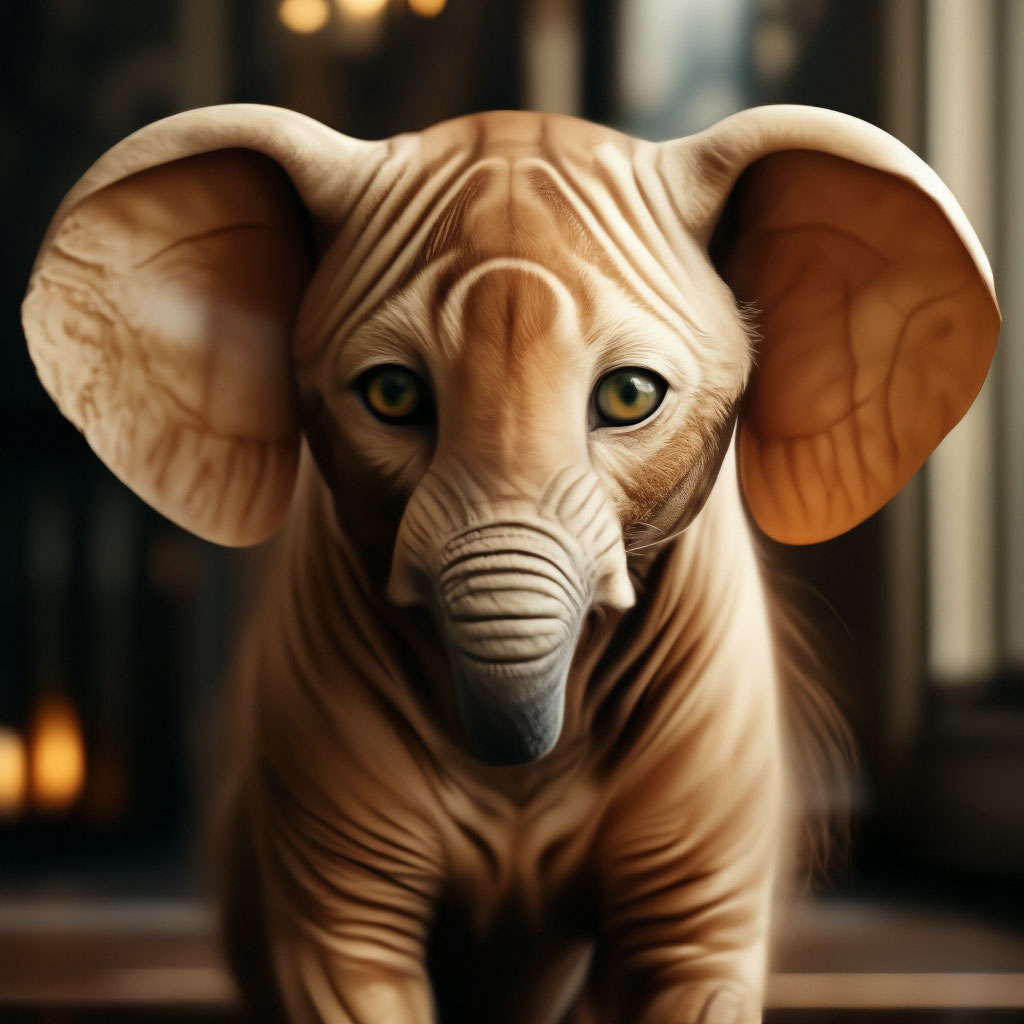 "A cat with a trunk and ears like an elephant" — image created in Shedevrum