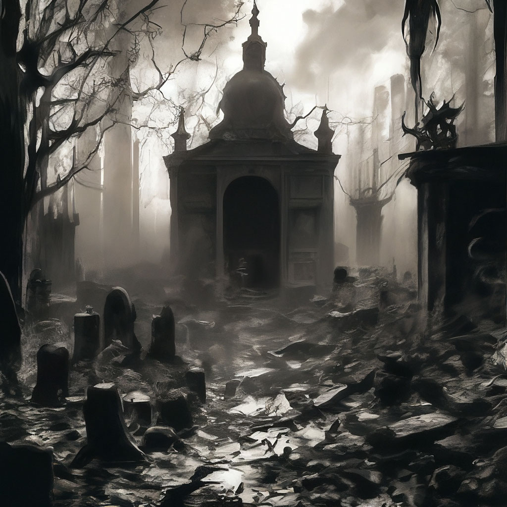 "Philosophy of Decay, ruined crypt, digital art, dark art, sketch ...