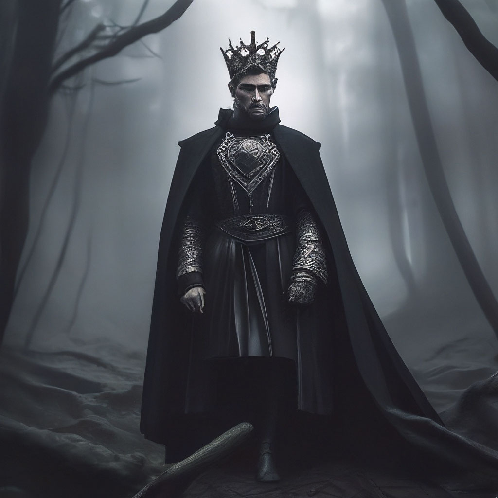 "A handsome king in a dark world" — image created in Shedevrum
