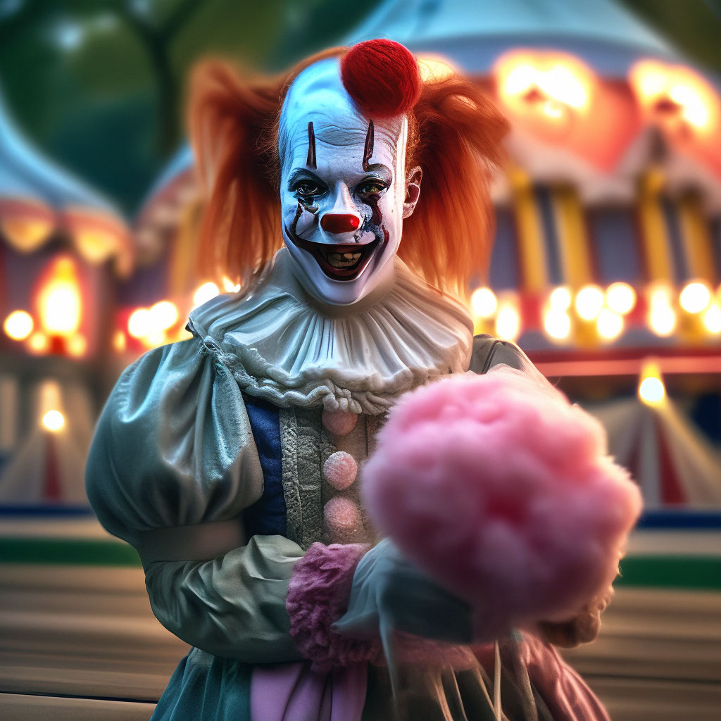 "Food ... Pennywise the clown in the park on the carousel is holding a ...