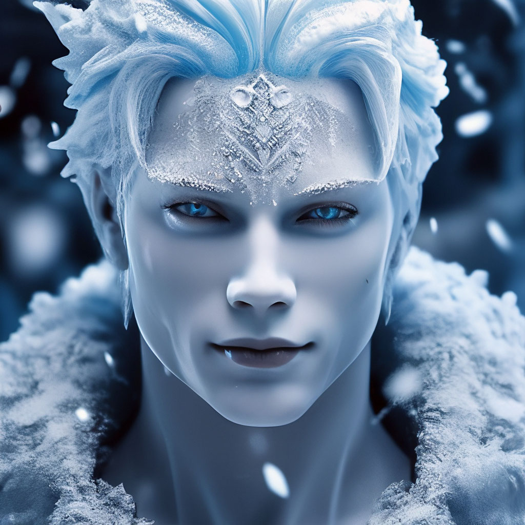 "🧊 man, white skin, ice, frost, blizzard, snow, blue hair, light blue ...